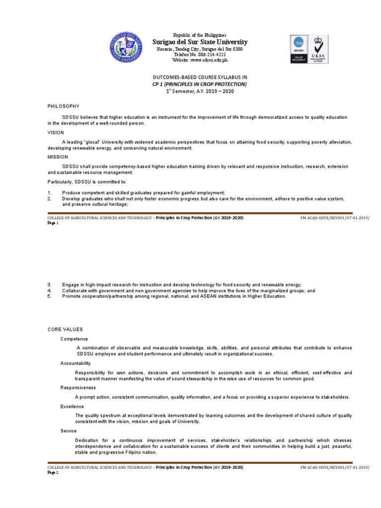 Crop Protection 1 Syllabus in The New Normal | PDF | Germination | Weed