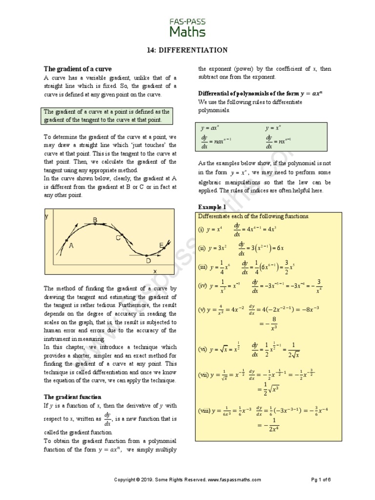 14: Differentiation: The Gradient of A Curve | PDF | Derivative | Sine