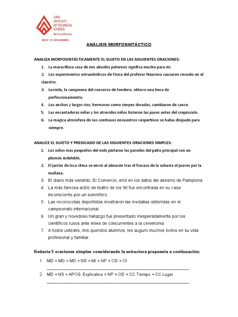 Ejercicios de Proposiciones de OC - Reconocimiento | Descargar gratis PDF | Gramática | Sintaxis
