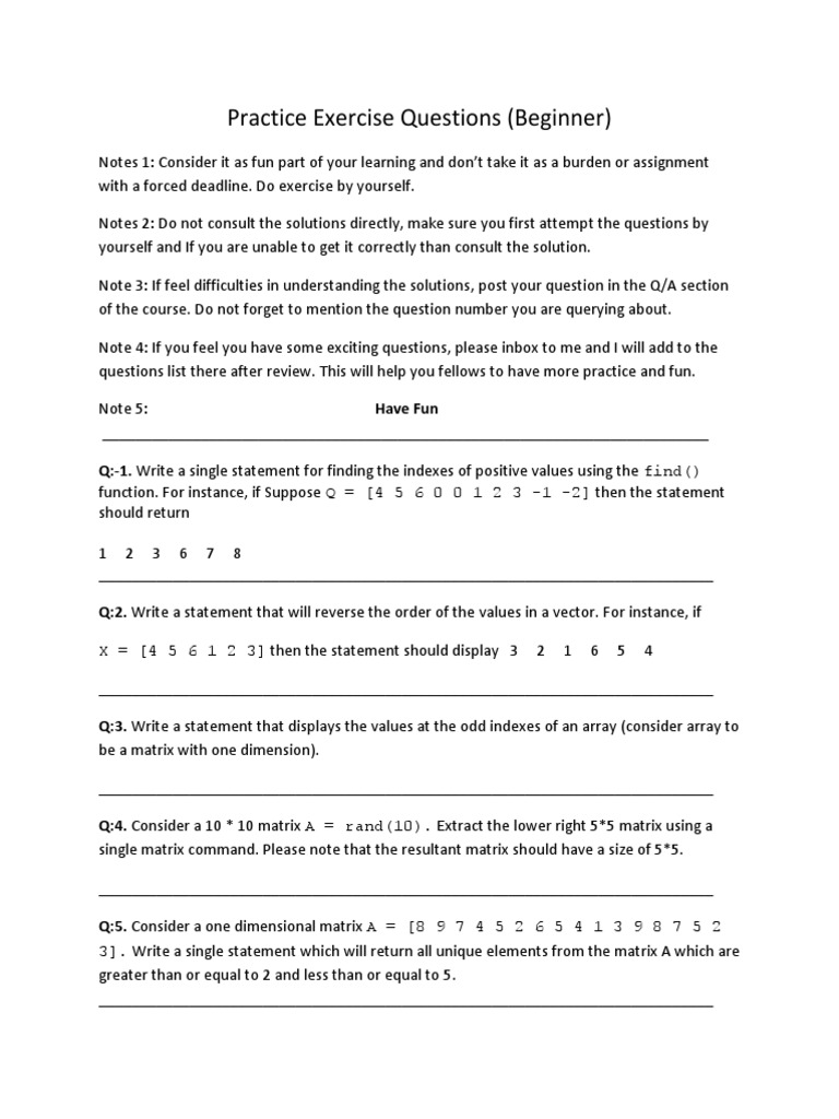 37 - Practice+Exercise+Questions+ (Beginner) PDF | PDF | Matlab ...