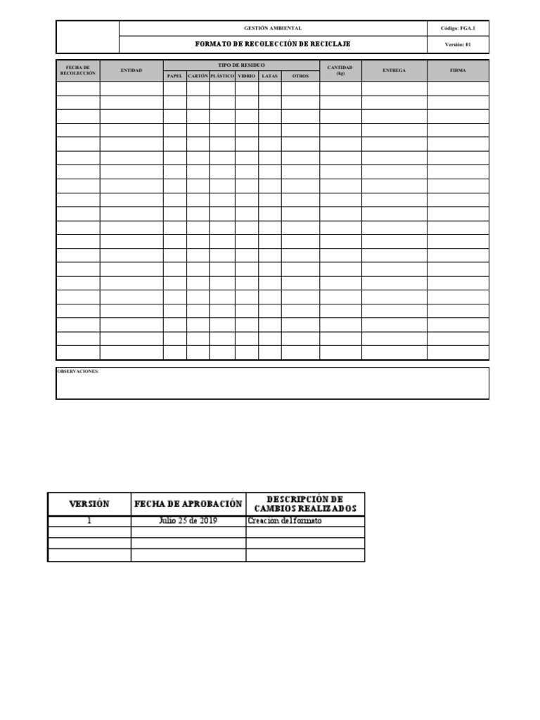Formato de Recoleccion de Reciclaje | PDF
