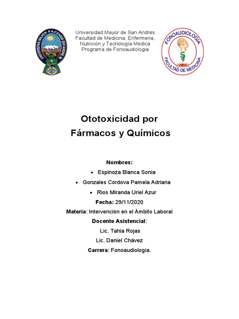 Ototoxicidad Por Farmacos y Quimicos INSO LLLL | PDF | Especialidades ...