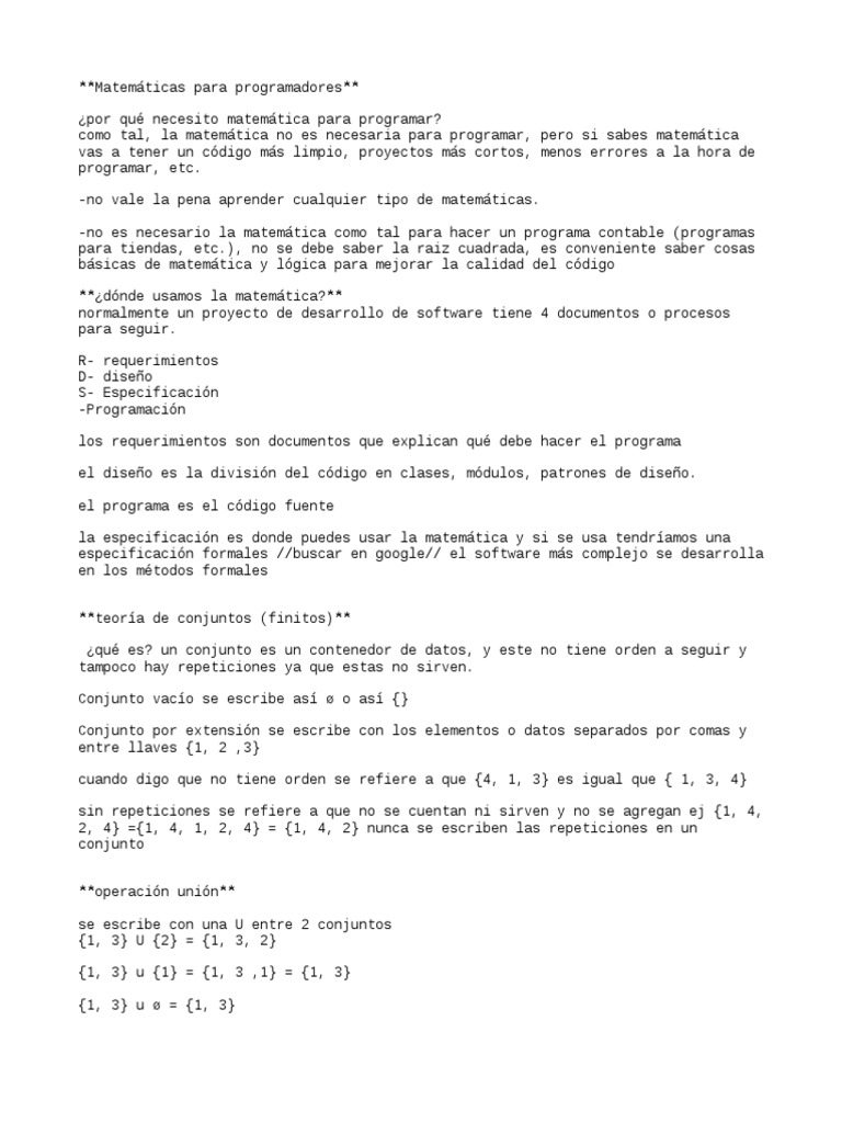 Matematicas para Programación 1 | PDF | Lenguaje de programación ...