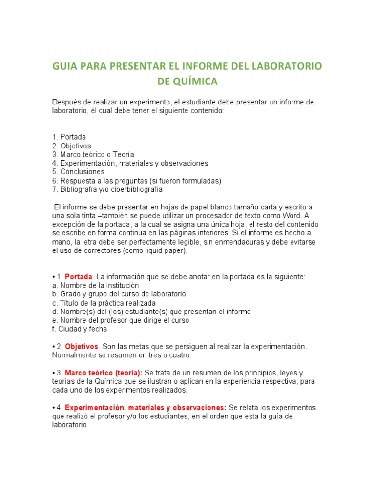 Guía informe química laboratorio | PDF | Experimentar | Laboratorios
