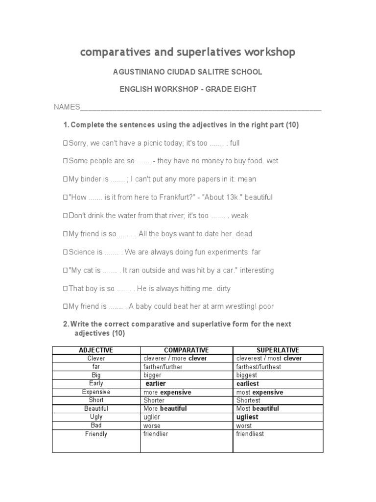 Comparatives and Superlatives Workshop | PDF | Dragon Ball | Language ...
