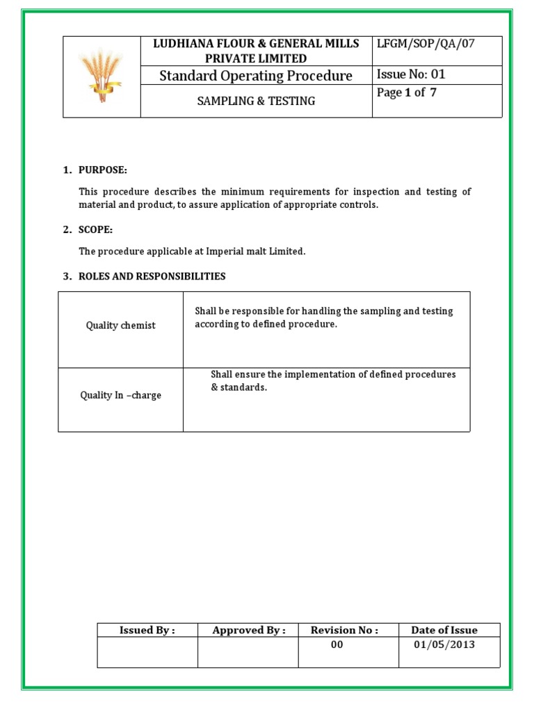 Procedure For Sampling of RM and PM | PDF | Quality Assurance ...