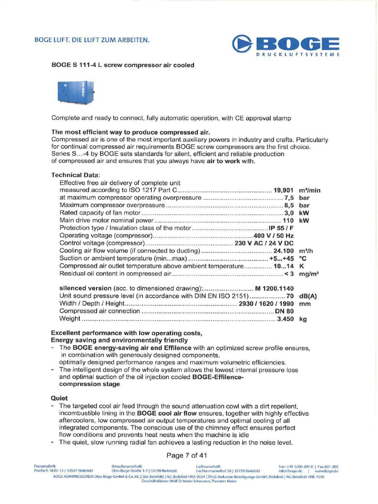Technical Data Sheets - Boge - Compressed Air | PDF