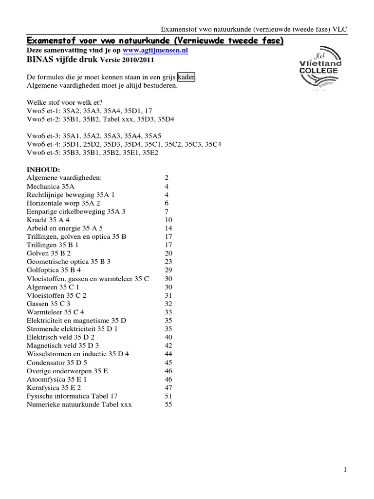 Binas 5e Druk Tabel 35 Vwo Vernieuwde Tweede Fase PDF | PDF