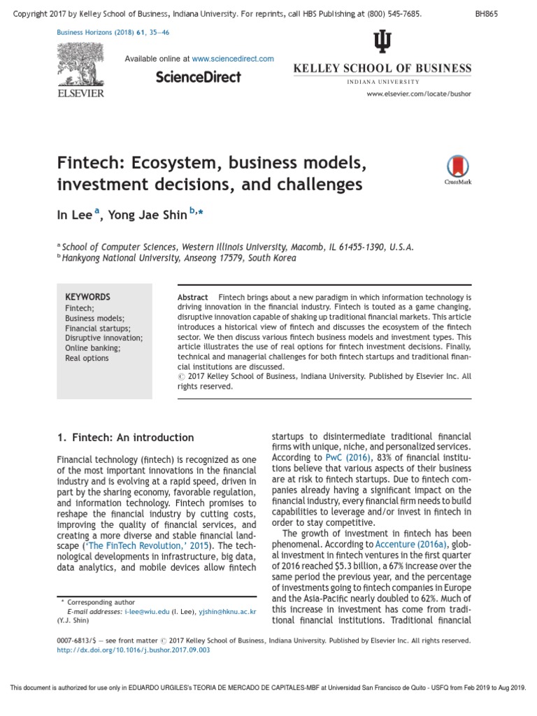 Fintech: Ecosystem, Business Models, Investment Decisions, and ...
