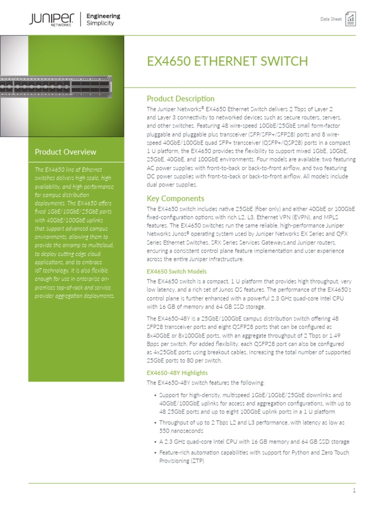 Ex4650 Ethernet Switch: Product Overview | PDF | Multiprotocol Label Switching | Networking