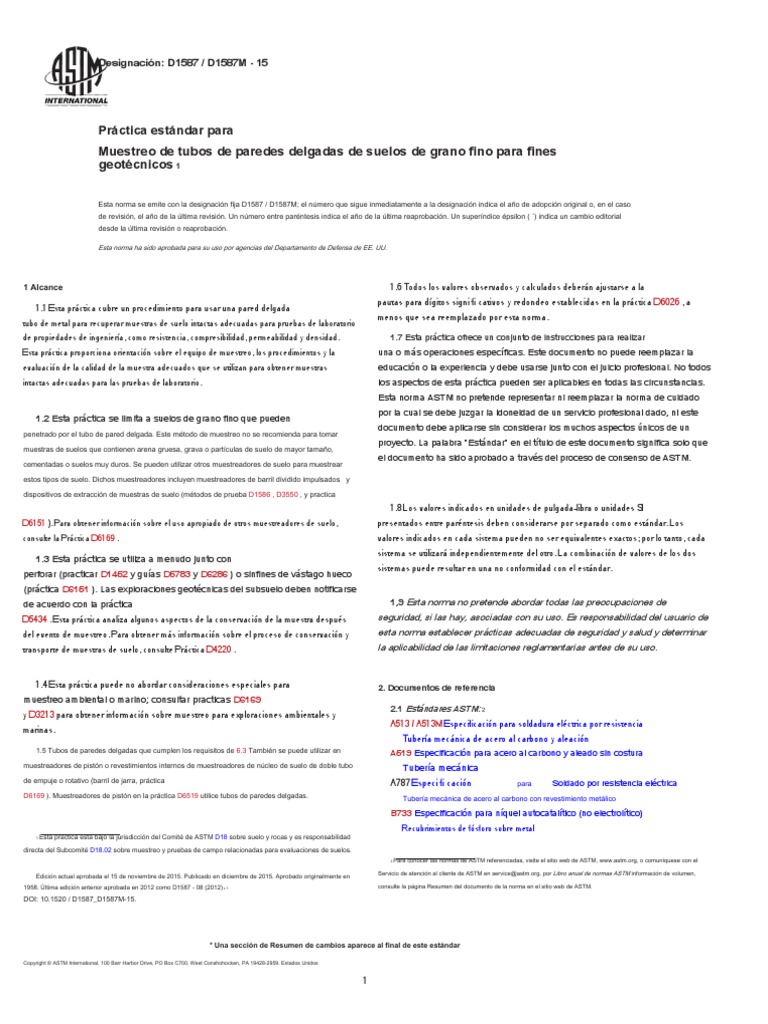 ASTM D1587 Standard Practice For Thin Walled Tube Sampling of Fine ...