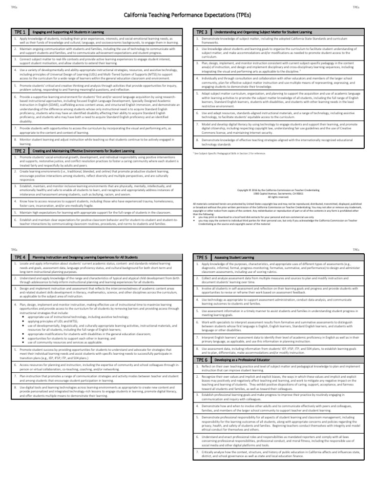 Tpe 1-6 Placemat 1 | PDF | Educational Assessment | Individualized ...