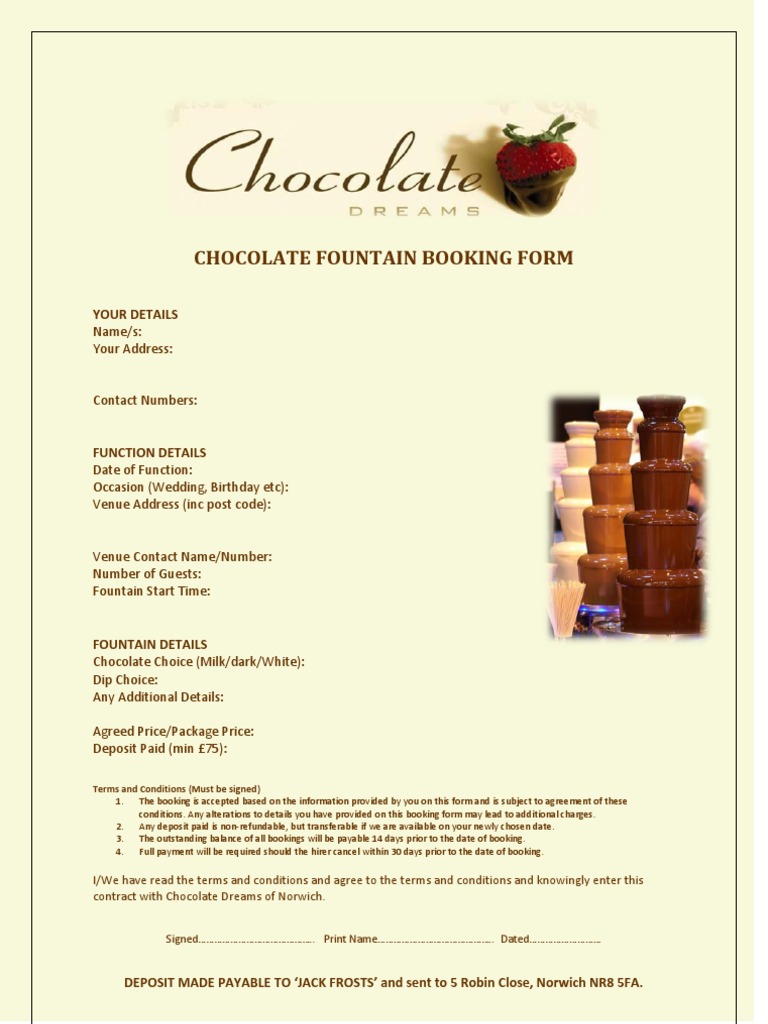 Chocolate Fountain Booking Form | PDF | Business