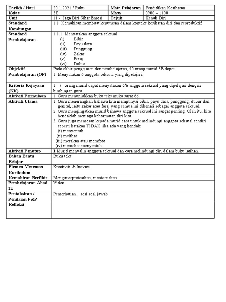 TS25 RPH PK Tahun 3 - Kenali Diri | PDF