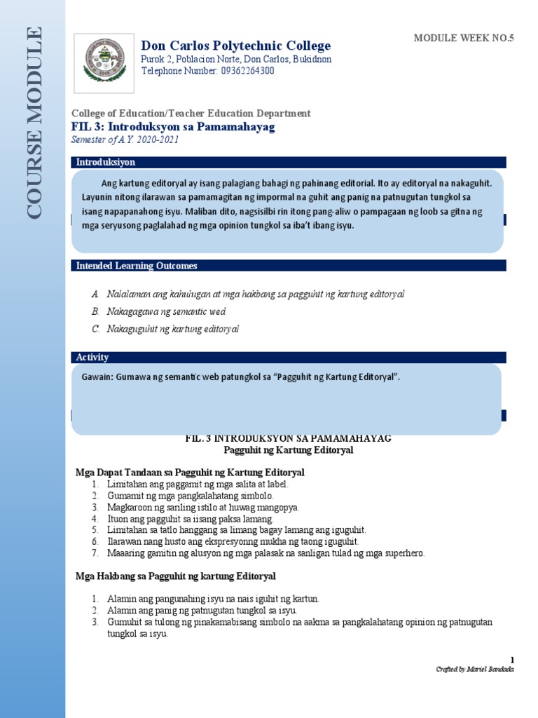 Fil.3 Module 5 Pagsulat NG Kartong Editoryal | PDF