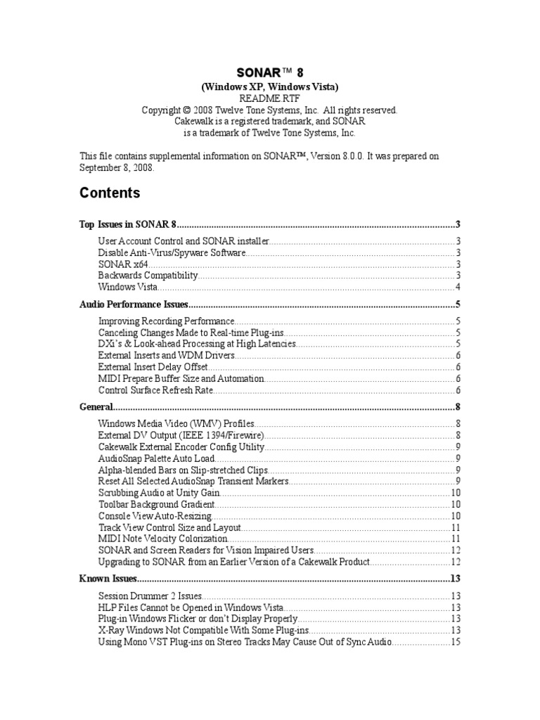 Sonar™ 8: (Windows XP, Windows Vista) | PDF | Windows Vista | Codec