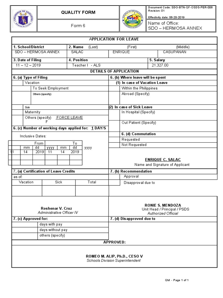 Form 6 Name of Office: Sdo - Hermosa Annex | PDF | Business