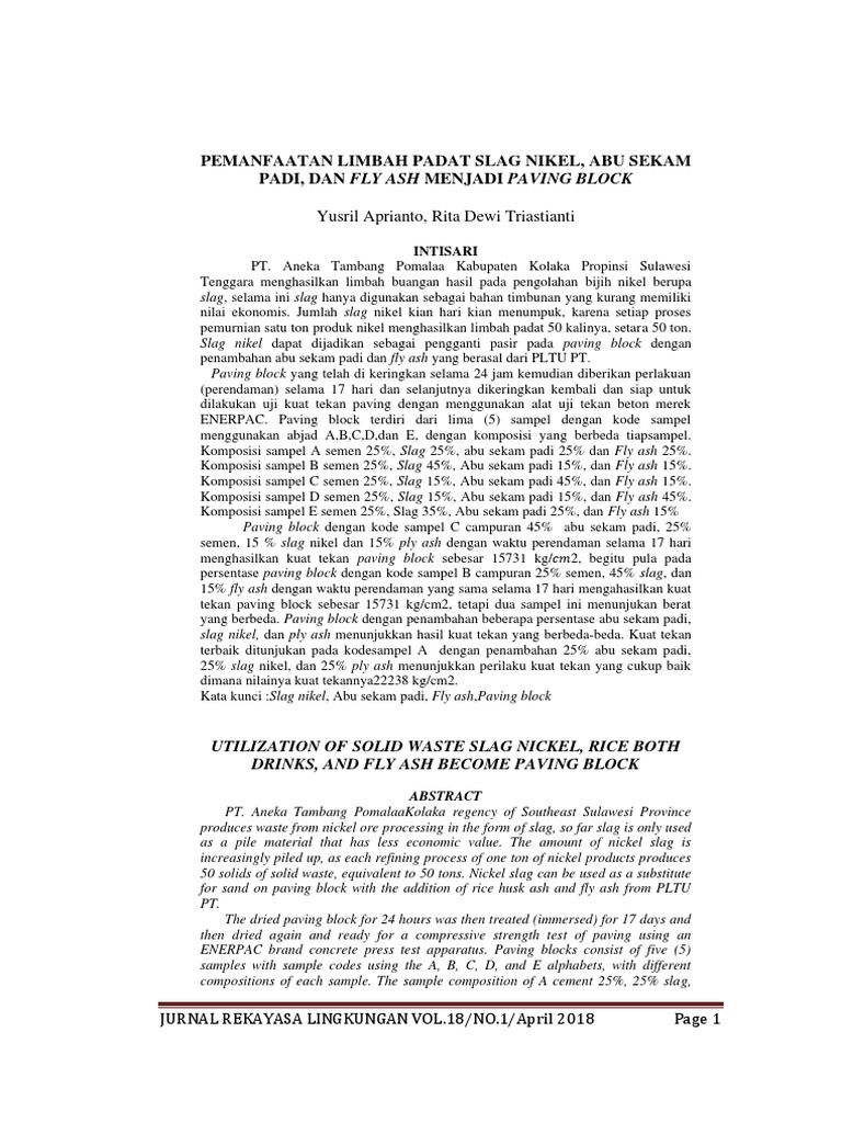Pemanfaatan Limbah Padat Slag Nikel Abu Sekam Padi | PDF