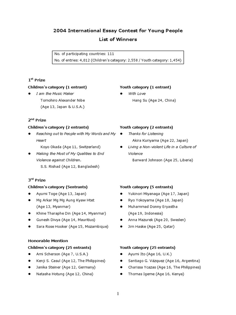 2004 Essay Contest Winners | PDF | Empathy | Nonviolence
