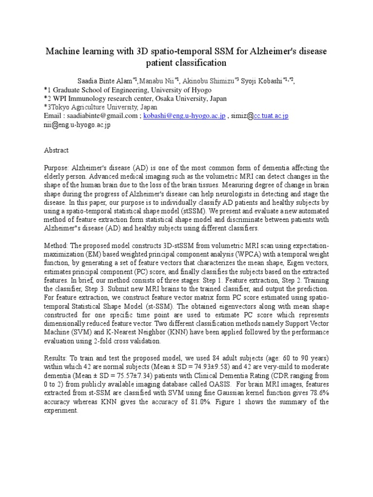Machine Learning With 3D Spatio-Temporal SSM For Alzheimer's Disease ...