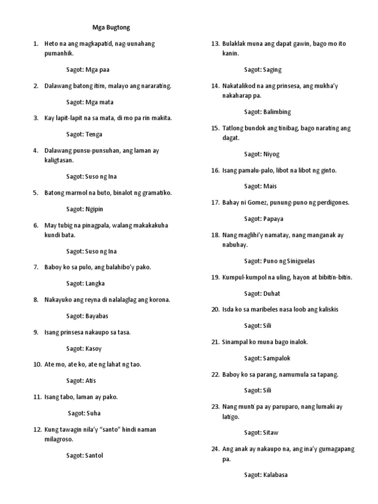Mga Bugtong | PDF