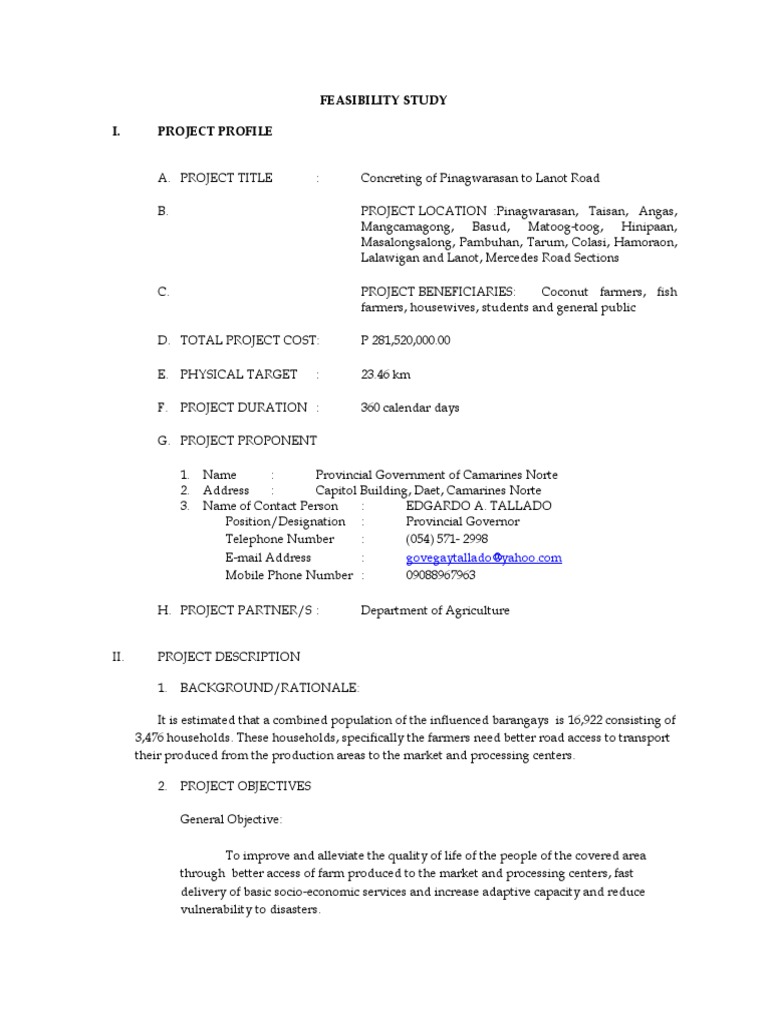 Draft - FEASIBILITY STUDY PRDP Mercedes | PDF | Transport | Economies