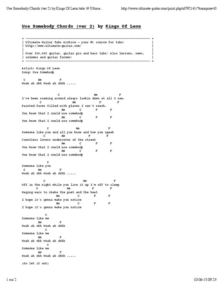 Guitar Chords Use Somebody Download Use Somebody Kings Of Leon