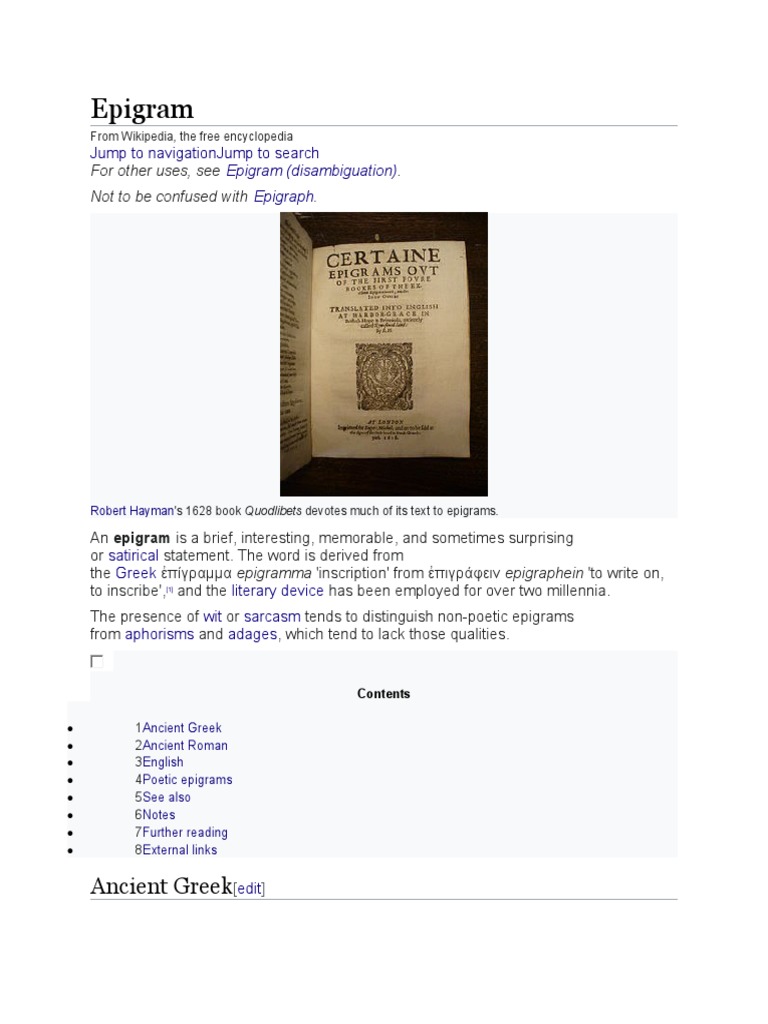 Epigram: Ancient Greek | PDF | Poets | Genres Of Poetry