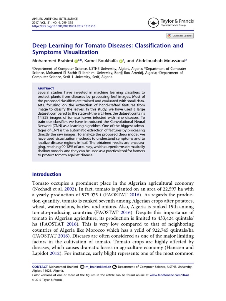 Deep Learning For Tomato Diseases: Classification and Symptoms ...
