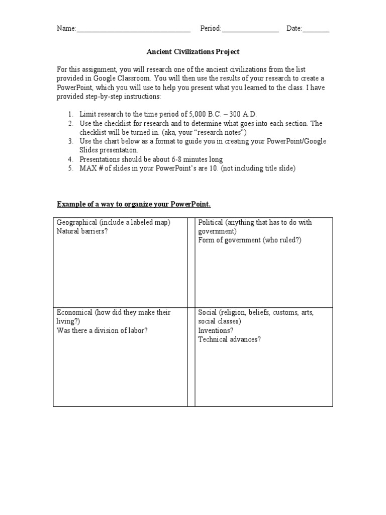Ancient Civilizations Project Guide | PDF
