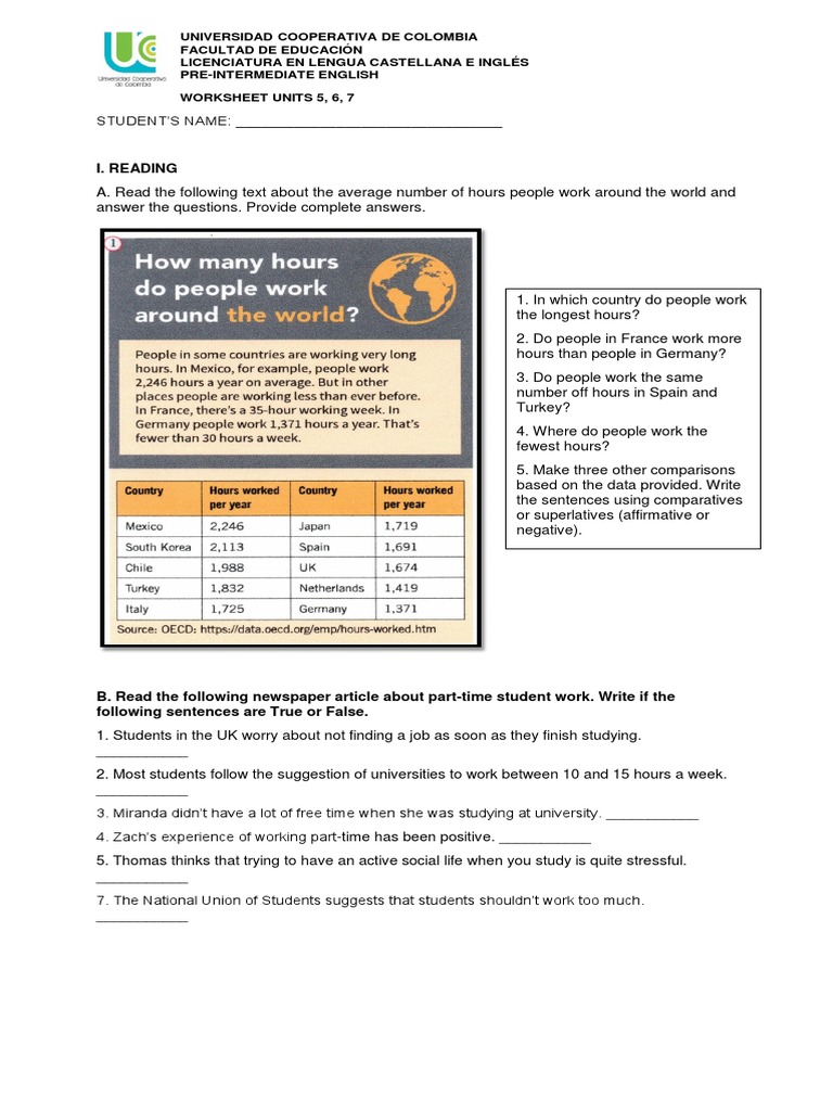 Pre-Intermediate English Worksheet Units 5-7 | PDF | Cognitive Science ...