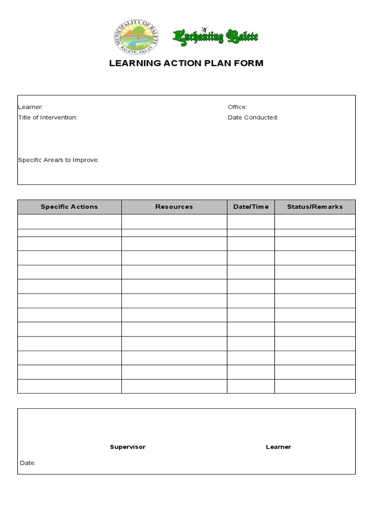 Learning Action Plan Form: Learner: Office: Title of Intervention: Date ...