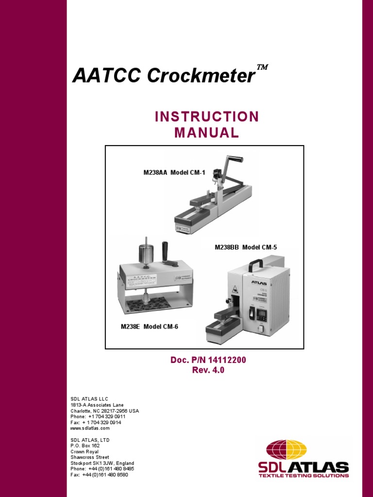 A AATCC Crockmeter: Instruction Manual | PDF | Fuse (Electrical) | Screw