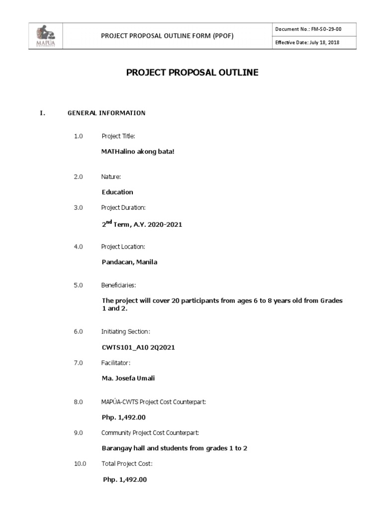 Project Proposal Outline Form - RODRIGUEZ | PDF | Lecture | Teaching ...