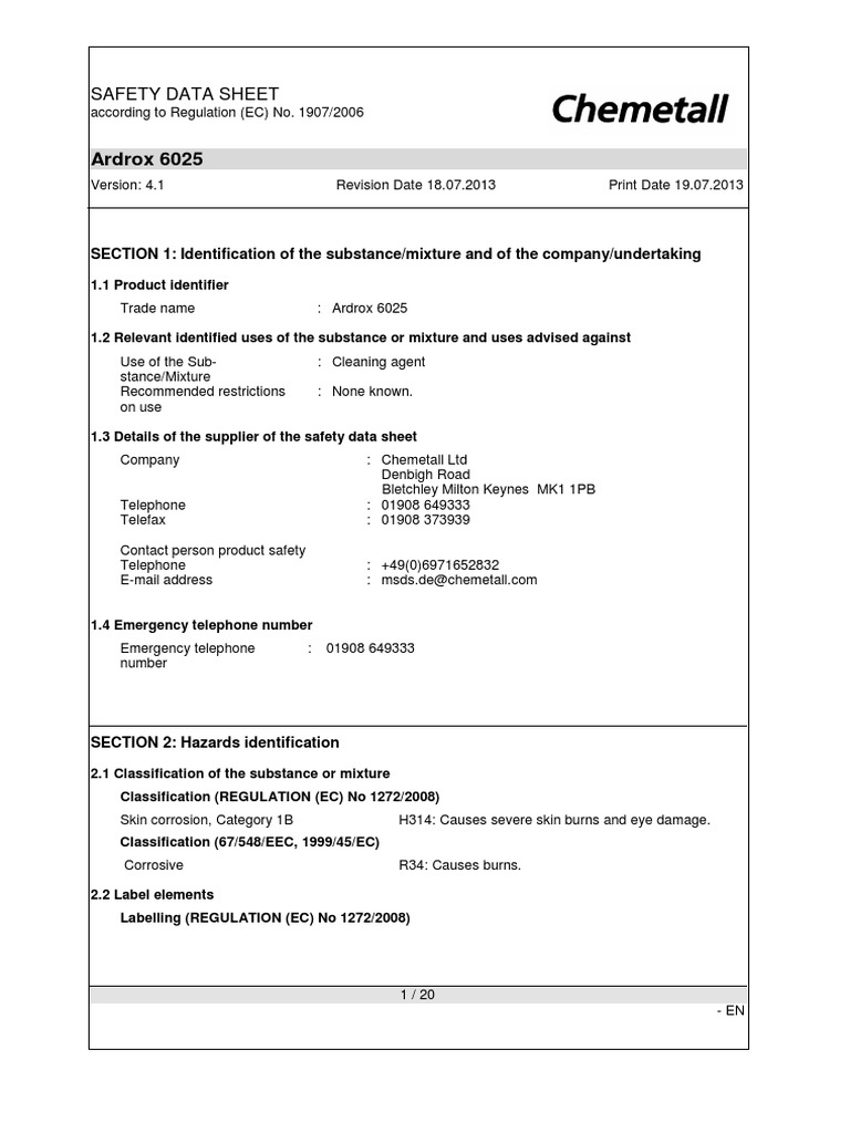 Ardrox 6025: Safety Data Sheet | PDF | Toxicity | Firefighting