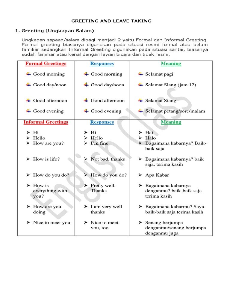 Greeting and Leave Taking | PDF