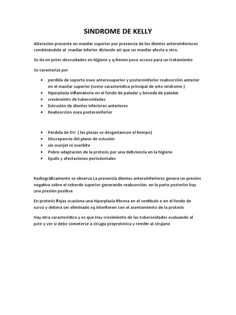Resumen Sindrome de Kelly | PDF | Dentadura postiza | Odontología