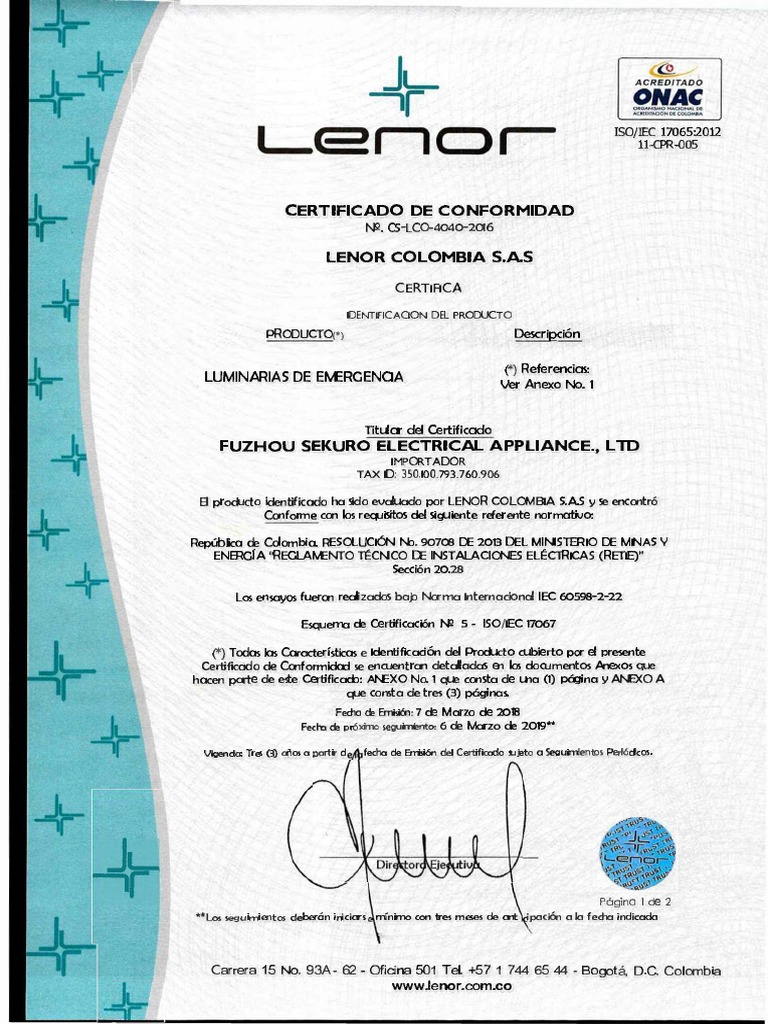Certificación de Luminarias de Emergencia | PDF | Energía y recursos