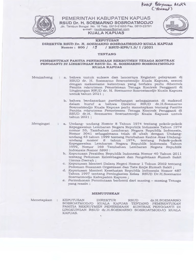 Pembentukan Panitia Penerimaan Rekrutmen Tenaga Kontrak Pengganti Di ...