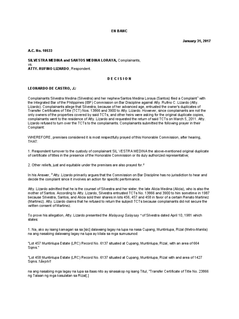 Medina V Atty Lizardo | Download Free PDF | Conflict Of Interest | Lawyer