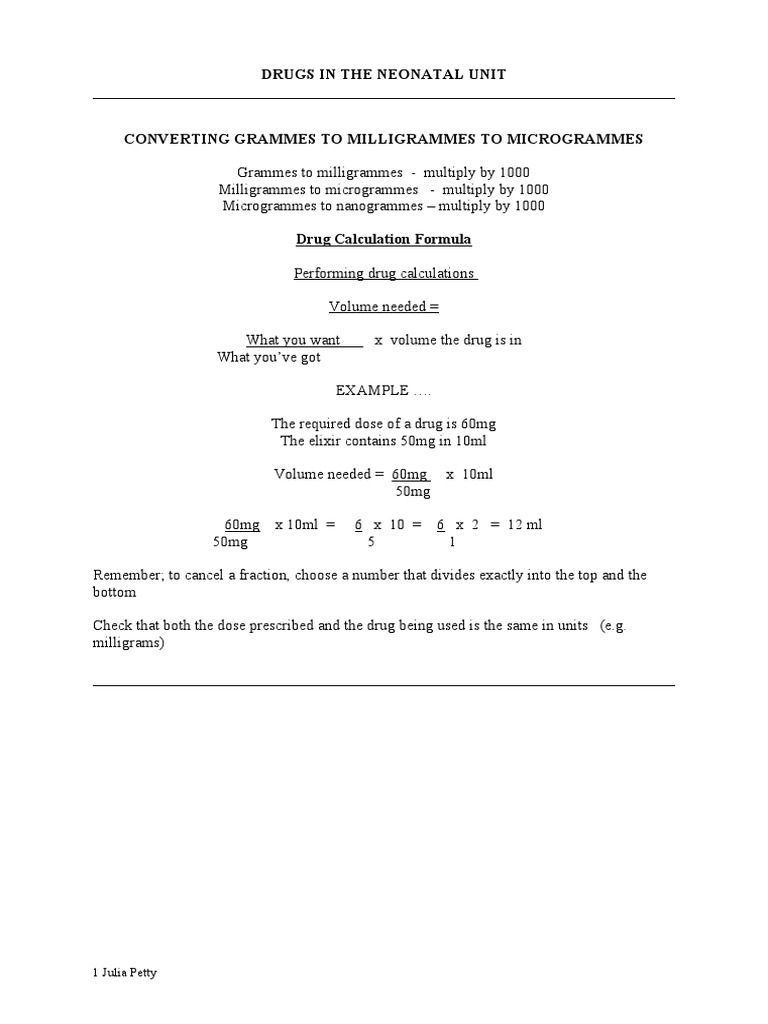 Neonatal Drug Calculations Guide | PDF | Intravenous Therapy | Dose ...