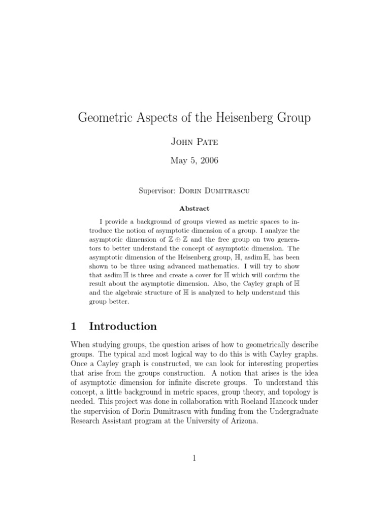 Geometric Aspects of The Heisenberg Group | PDF | Metric (Mathematics ...
