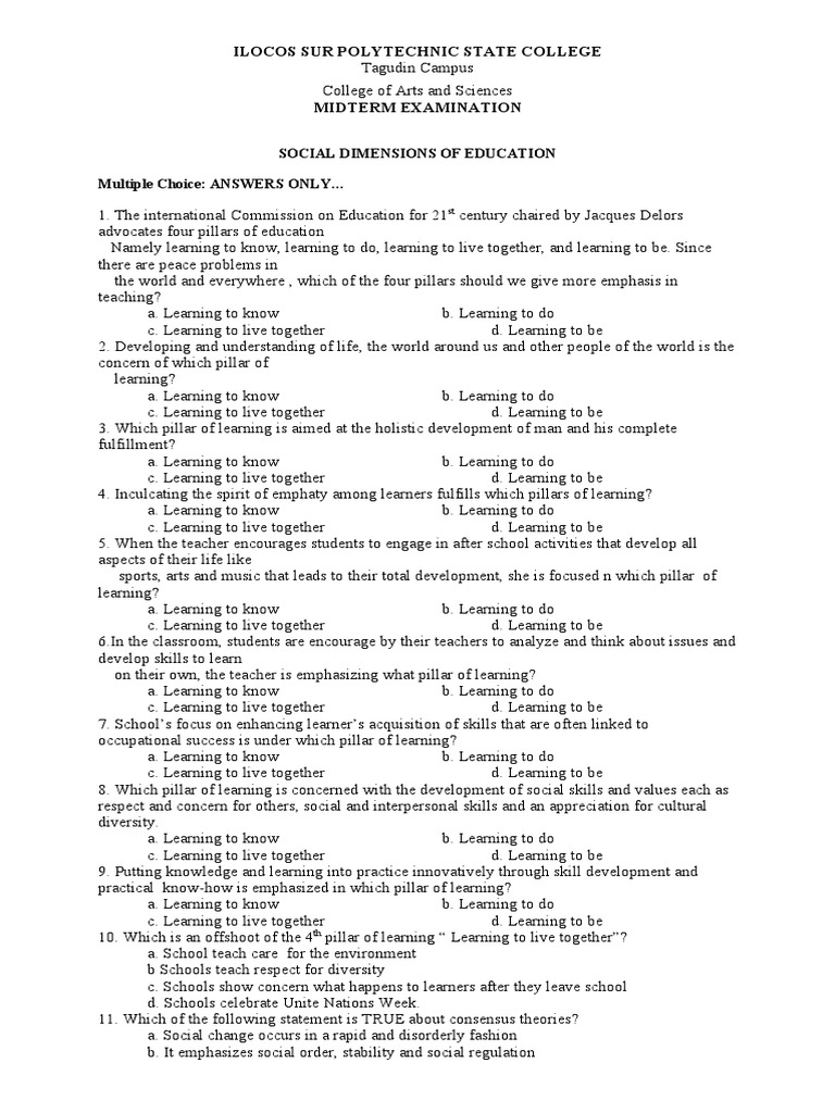 Midterm Social Dimensions of Education | PDF | Learning | Cognition