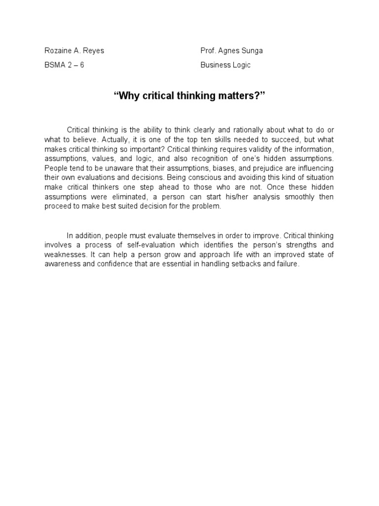 Why Critical Thinking Matters? | PDF | Career & Growth | Self-Improvement