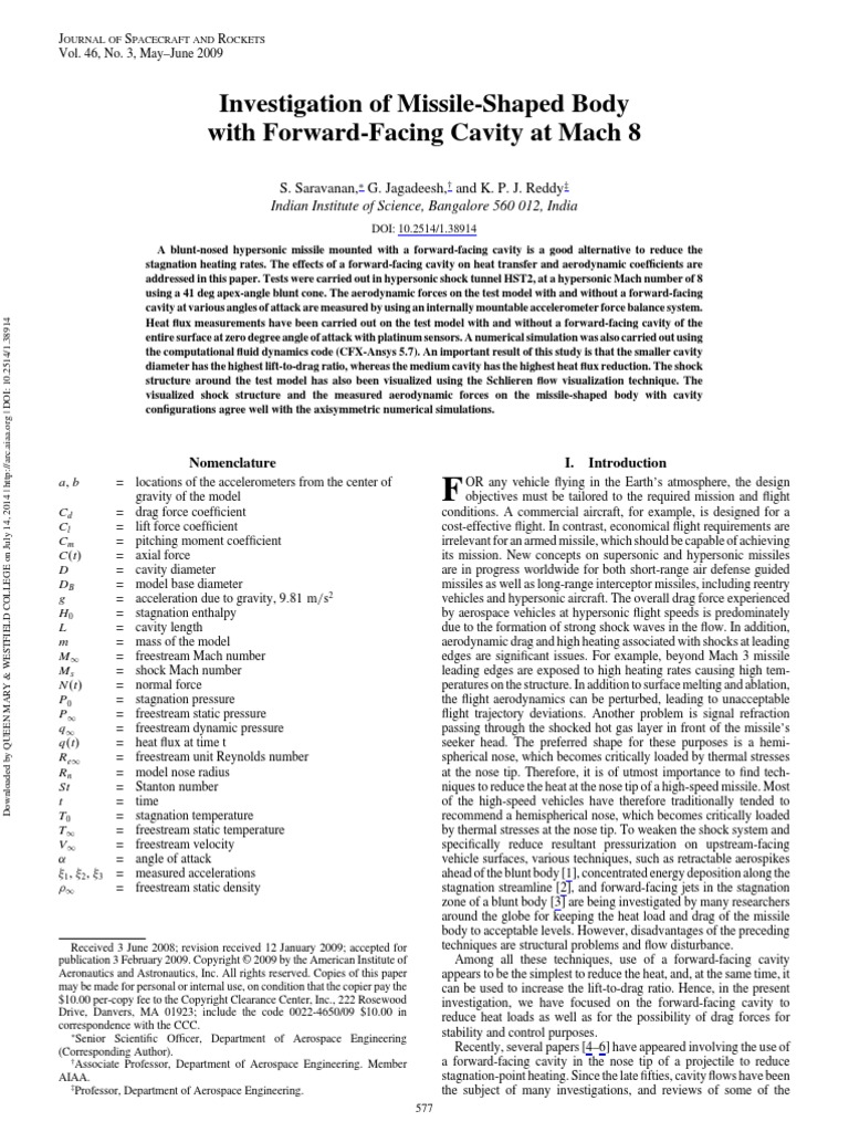 Investigation of Missile-Shaped Body With Forward-Facing Cavity at Mach ...