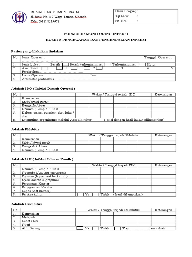 Form Monitoring Infeksi | PDF