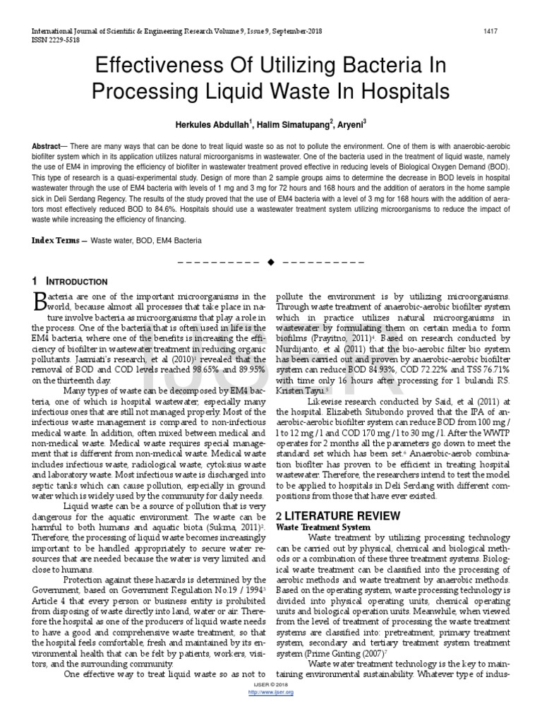 Effectiveness of Utilizing Bacteria in Processing Liquid Waste in ...