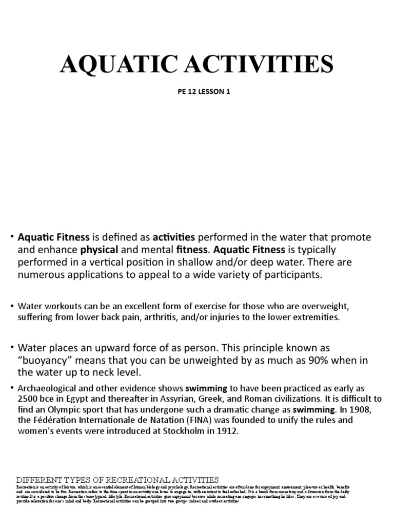 Aquatic Activities: Pe 12 Lesson 1 | PDF | Swimming | Yacht