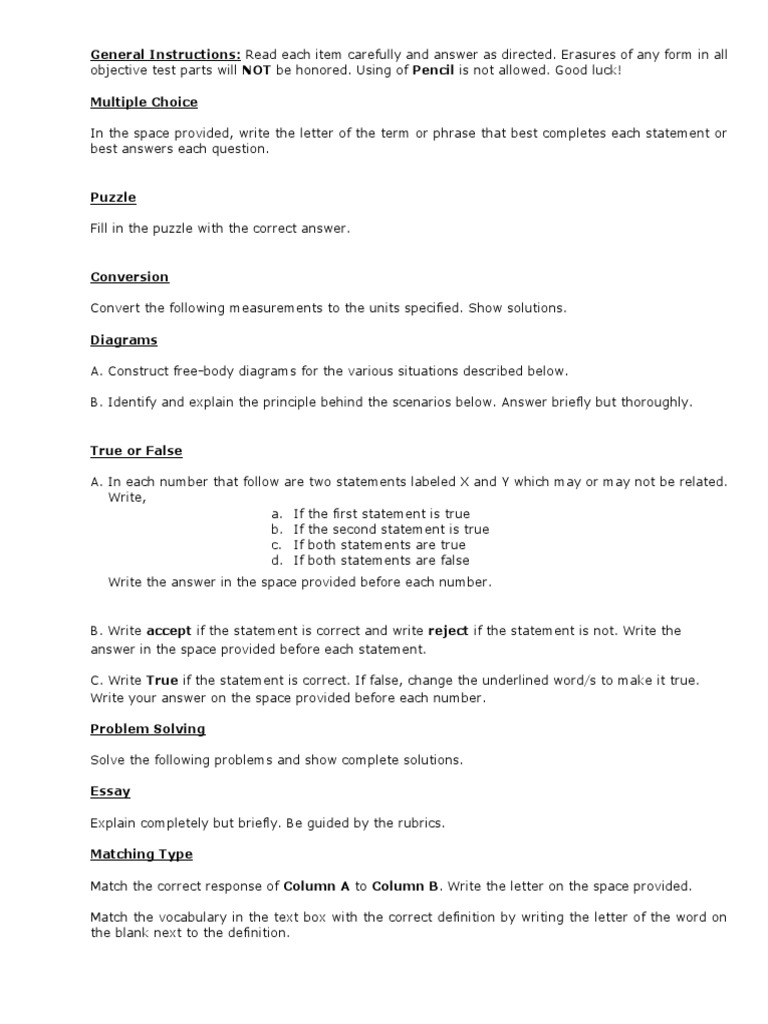 Exam Instructions | PDF