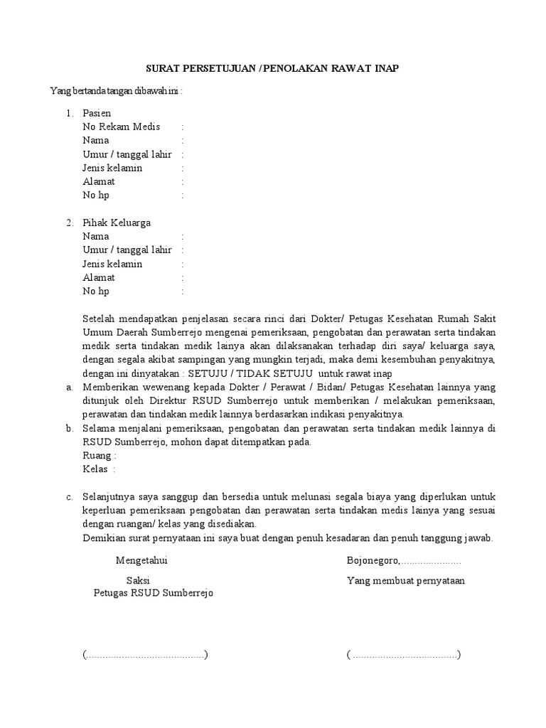 Surat Persetujuan atau Penolakan Rawat Inap | PDF